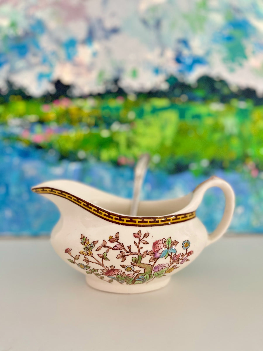 Washington Indian Tree Gravy Boat with Silver Plate Ladle ...