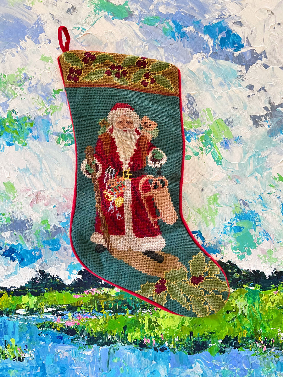 Blue Santa Needlepoint Stocking – Grandmillennial Shop